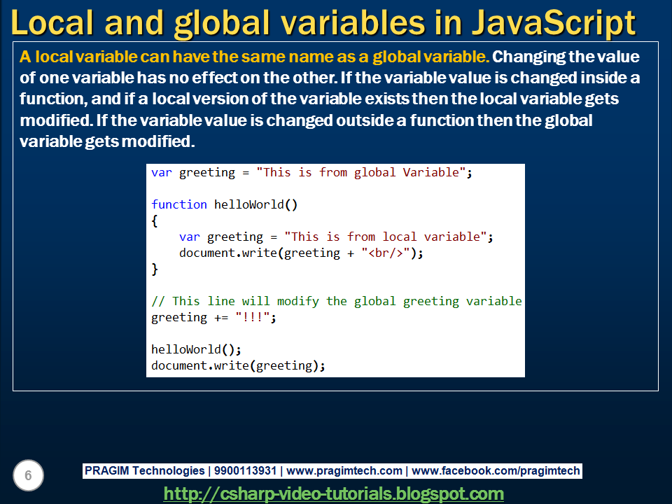 Sql server, .net and c# video tutorial: Local and global variables in ...