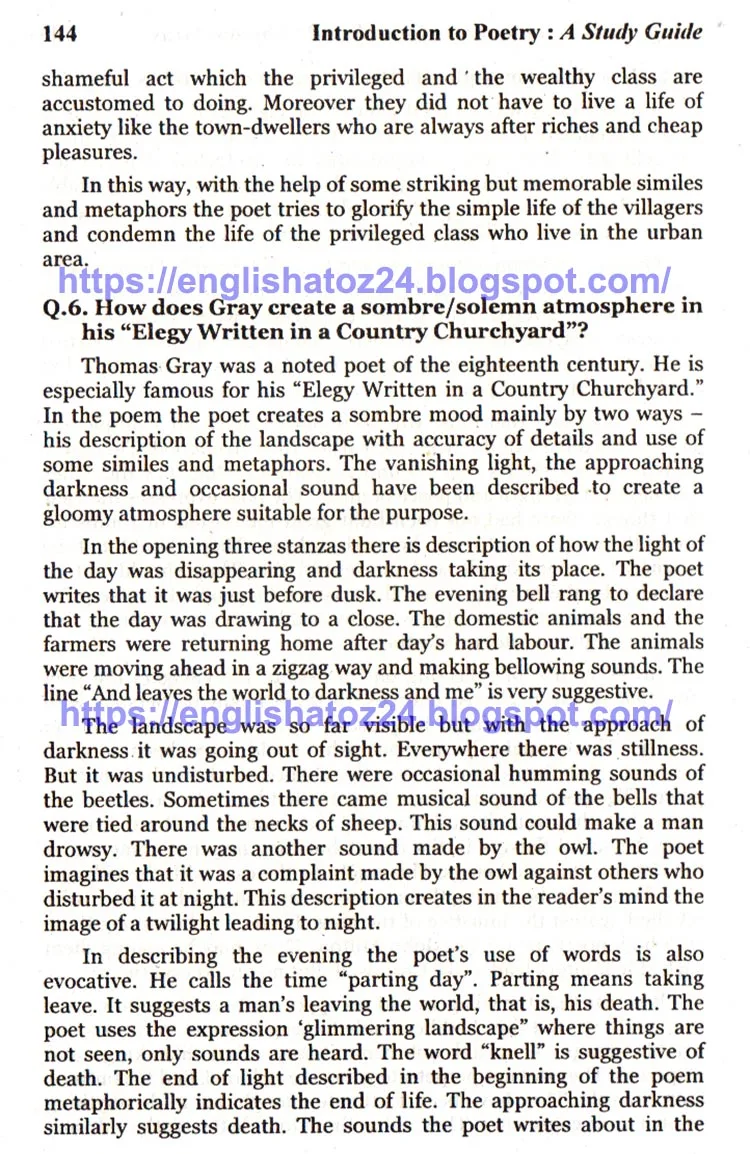 Board Questions with Answers (Elegy written in a country churchyard ...