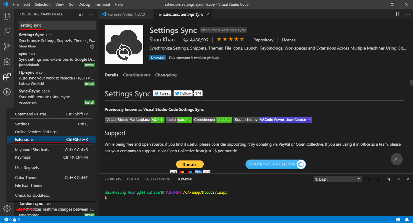 Blog of Wei-Hsiung Huang: How to setup Setting Sync extension to back ...