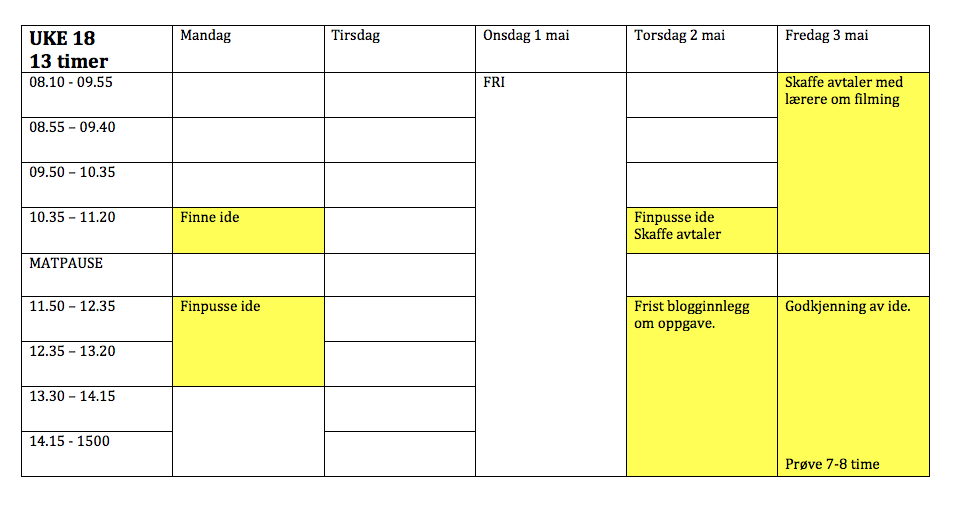 Rebeccas medieblogg: Arbeidsplan