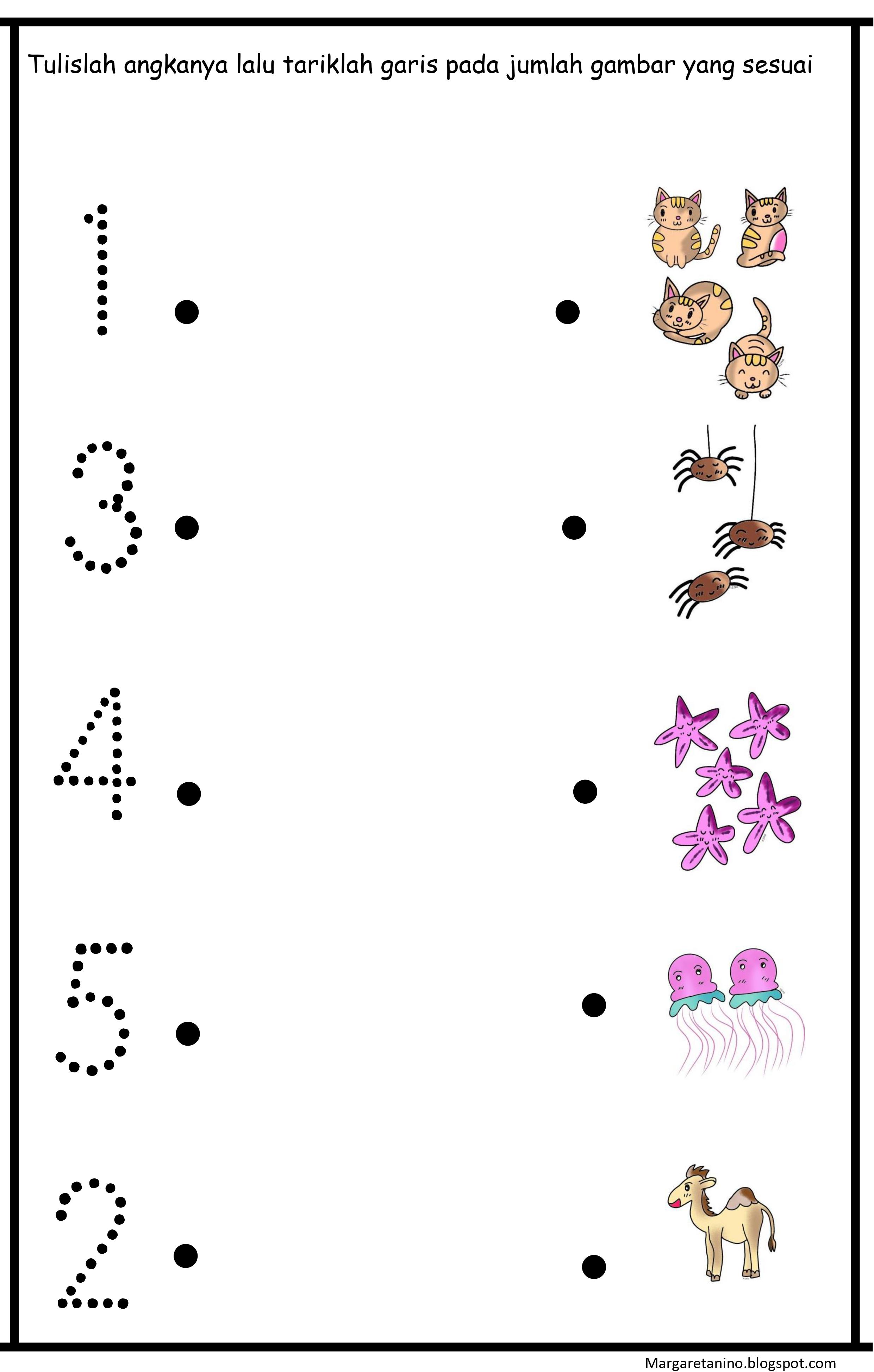 Free Printable - Angka 1-5 serta pengulangan untuk PGB