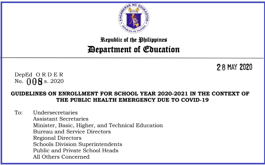 Guidelines on Enrollment for SY 2020-2021 in the Context of the Public ...
