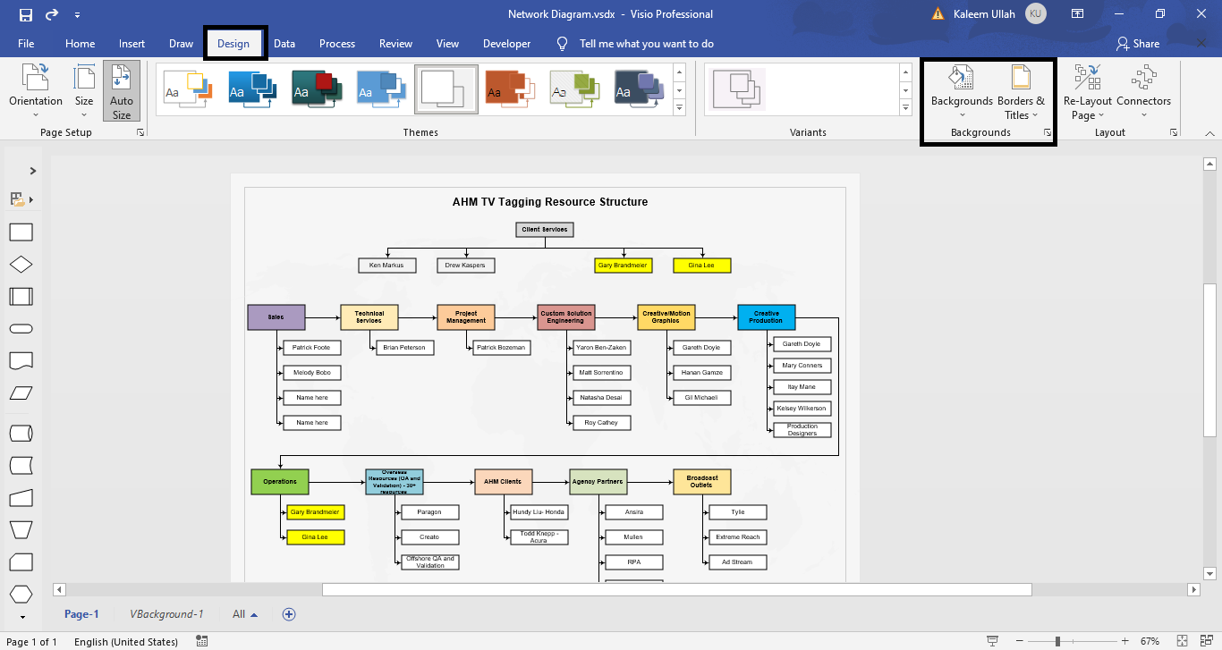 How to change Background color in Microsoft Visio?