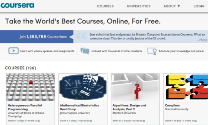 Coursera is the most popular e-learning site provided various free ...