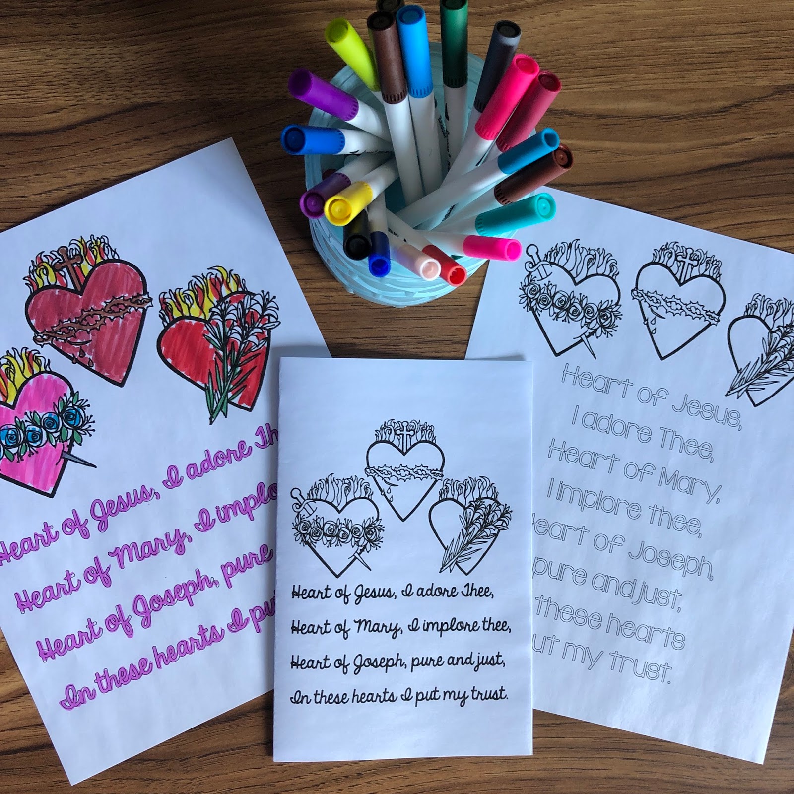 Look to Him and be Radiant: Holy Family Hearts Coloring Pages and Card