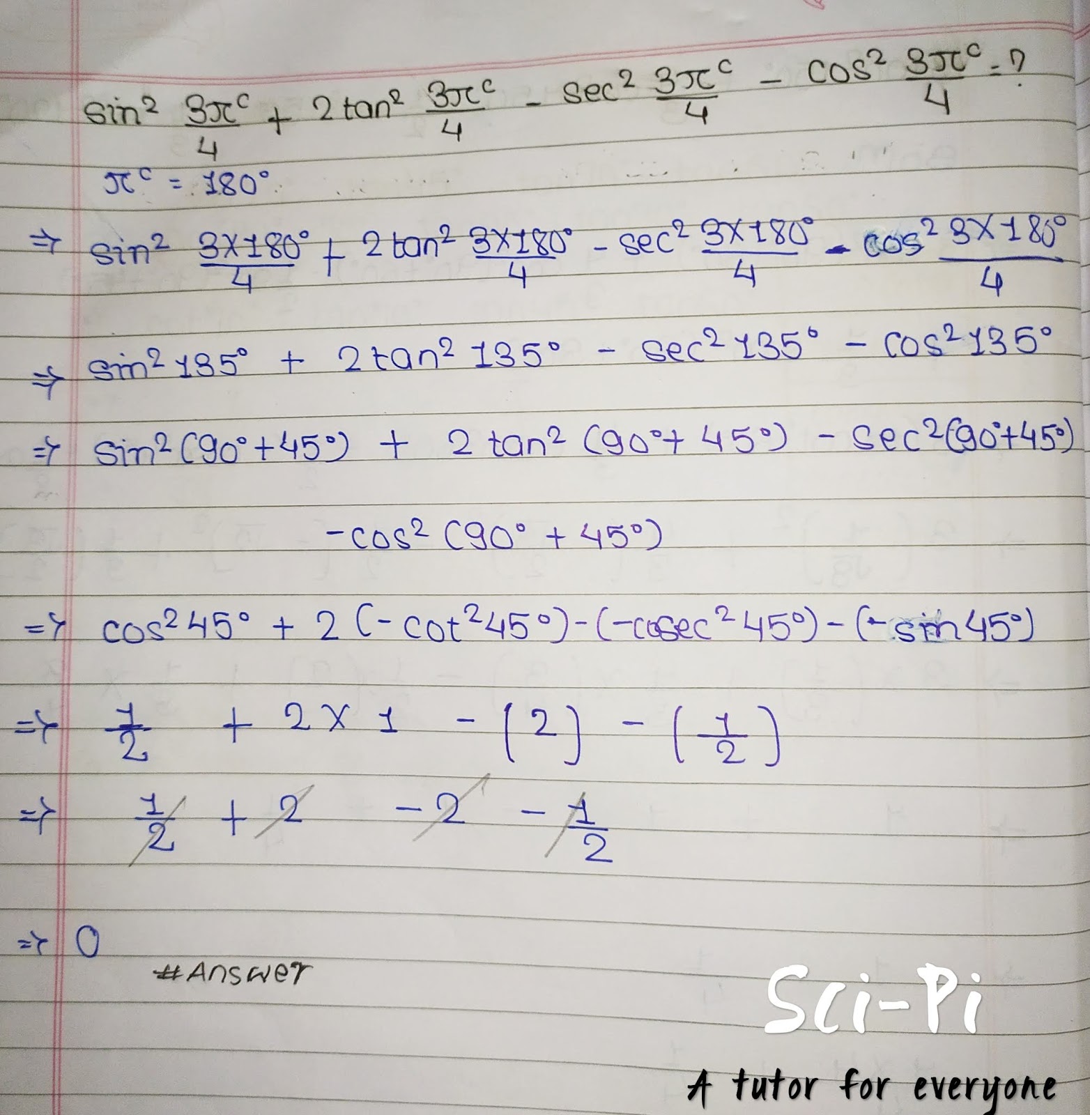 Sin 2 3 4 2tan 2 3 4 sec 2 3 4 Cos 2 3 4 Find The Value