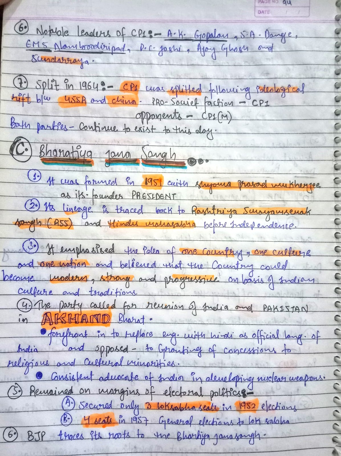 Handwritten notes of Era of One Party Dominance - Political Science ...