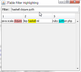 send teh codez: Java/Swing: JTable Filter Highlighting