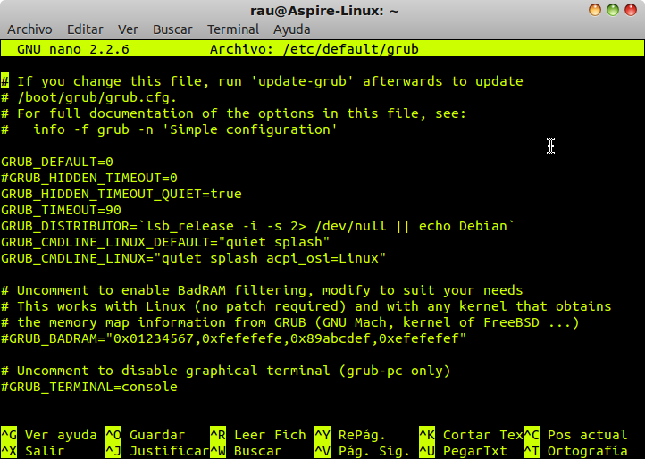 Linux en Andalú: Editar el menú de arranque GRUB2