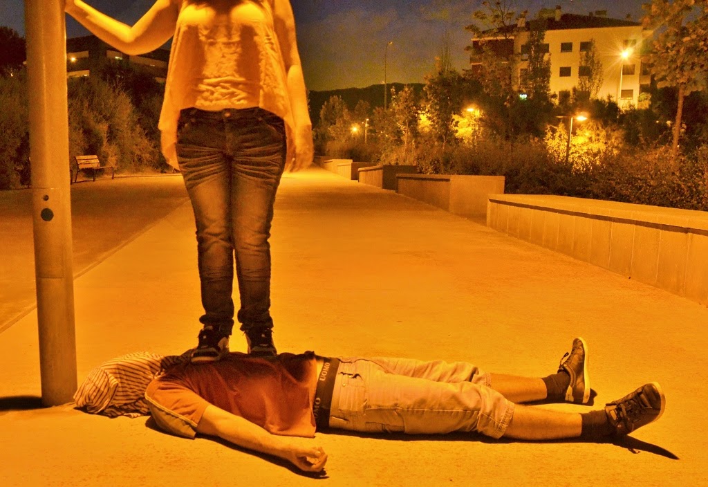 crushandtrampling: Trampling in jeans and nike in public park