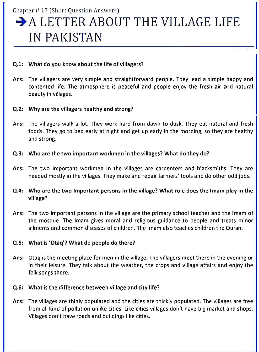 Chapter 17 A Letter About Village Life In Pakistan By Globe Of Education chapter-17-a-letter-about-village-life-in-pakistan-by-globe-of-education