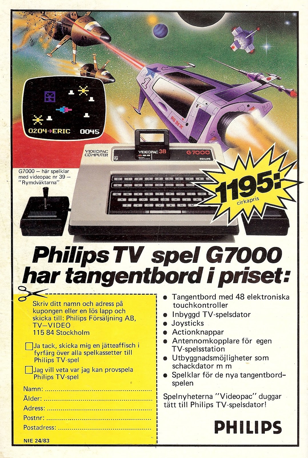 Nostalgorama: Reklam för TV-spelet Philips G7000 1983