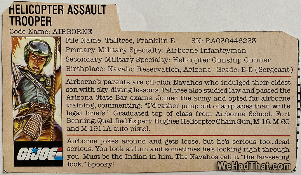 Action Figure Overview: G.I. Joe - Airborne (Hasbro, 1983)