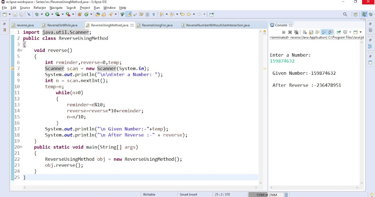 Basic Java Programs: Reverse Number Using method
