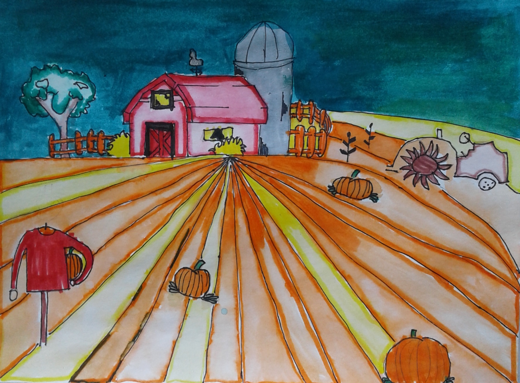a faithful attempt: One Point Perspective Scarecrow in a Pumpkin Field ...