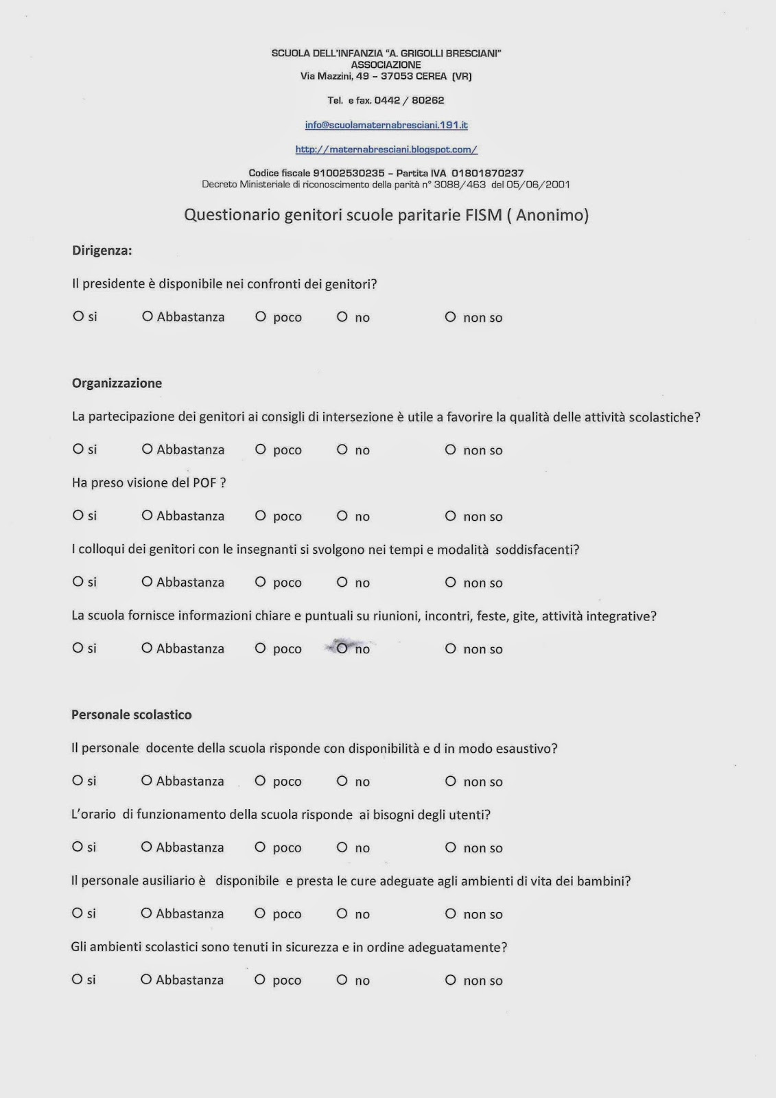scuola dell'infanzia A. Grigolli Bresciani: a.s. 2013/14 - questionario ...