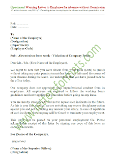 Draft Warning Letter for Absence from Work without Permission