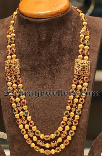 Gold Beads Triple Strings Set - Jewellery Designs