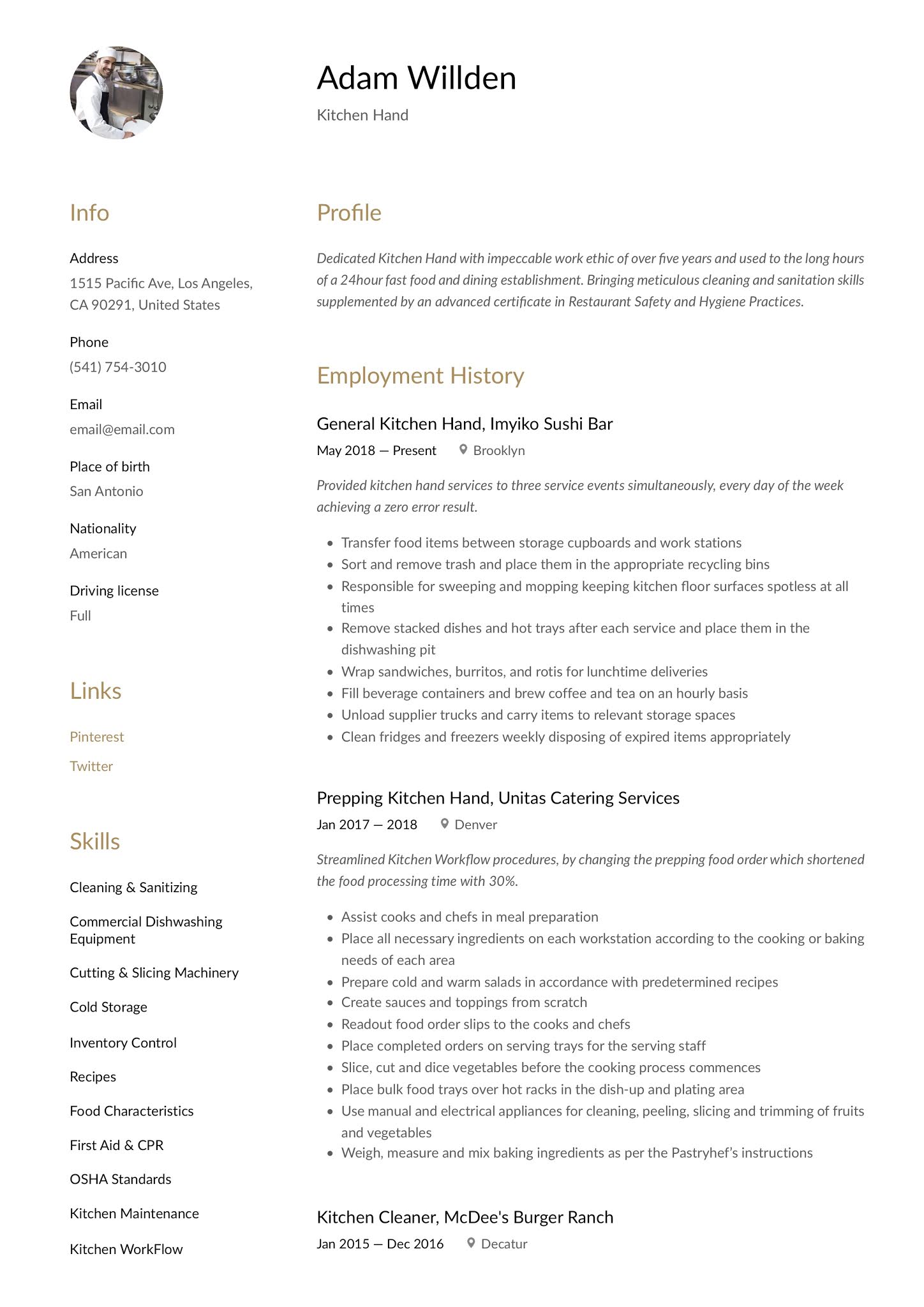 Sample Kitchen Worker Resume ~ Certificate Letter