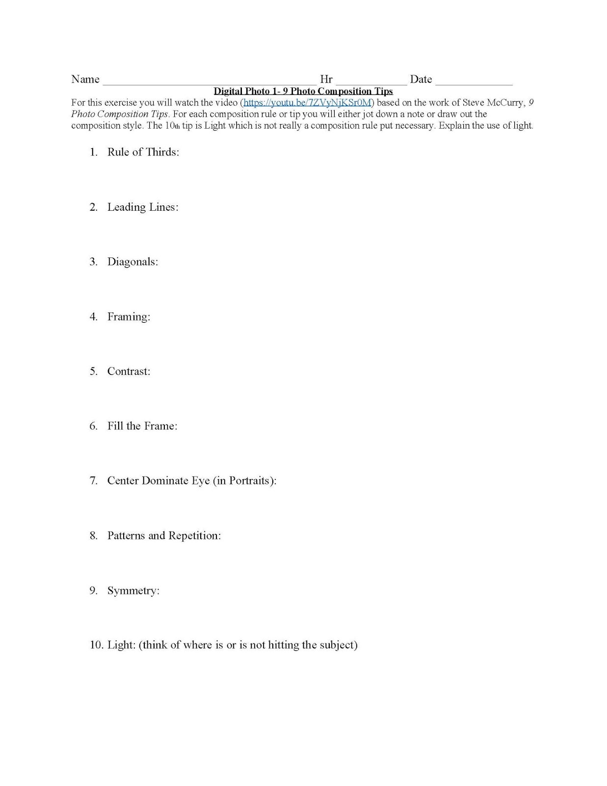 Skyline High School Digital Photography I: 9 Composition Tips