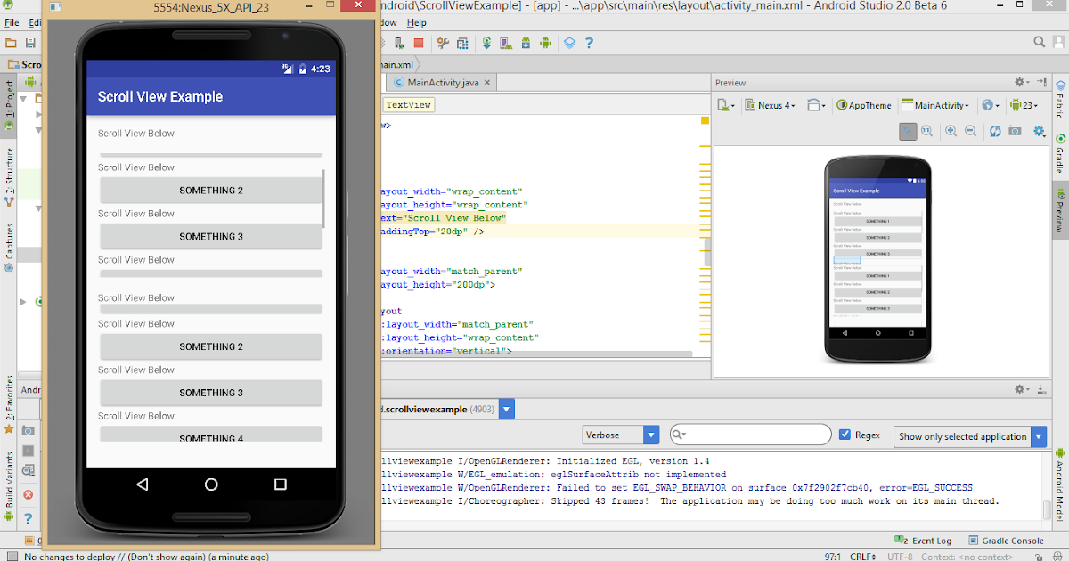 Android Multiple Scrollview Example Xml Layout Code