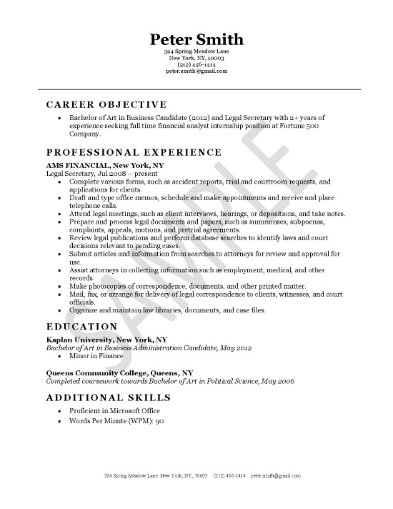 Legal Resume Objective ~ Resume Letter