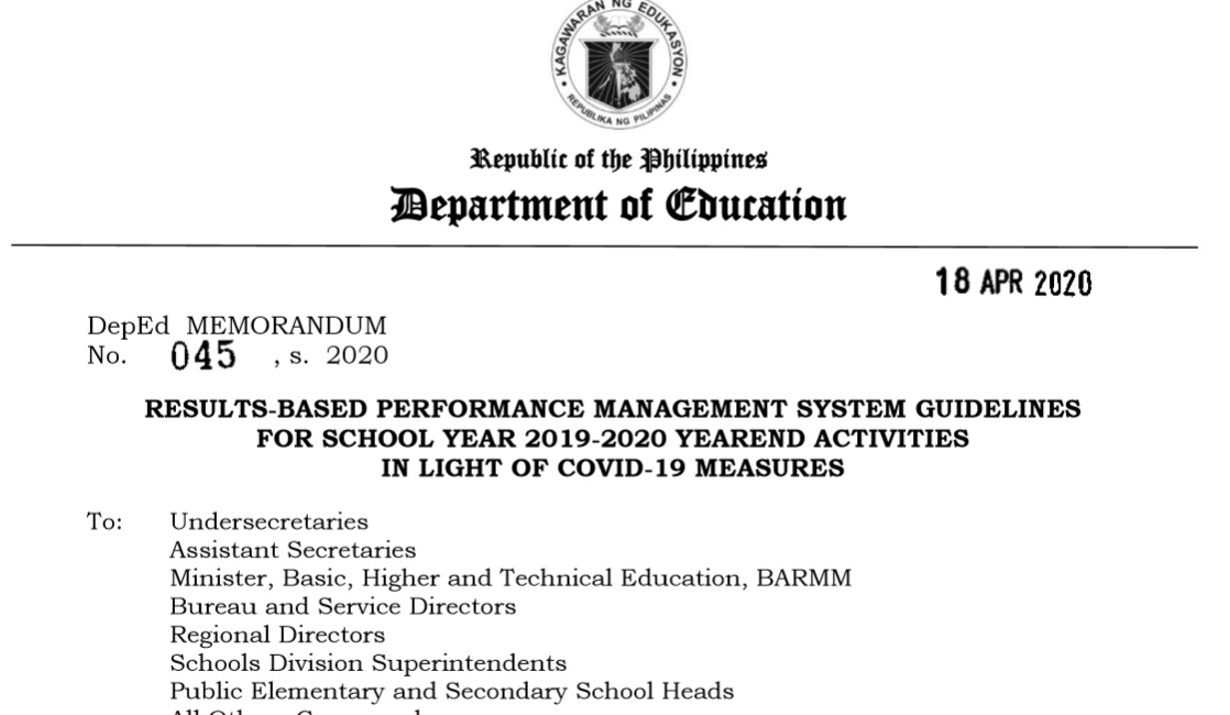 Updated RPMS Guidelines for SY 2019-2020 Year-end Activities in light ...