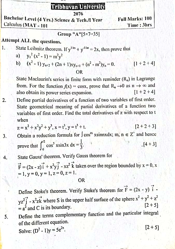 Question Paper BSC First Year Mathematics MATH 101 2076 question-paper-bsc-first-year-mathematics-math-101-2076