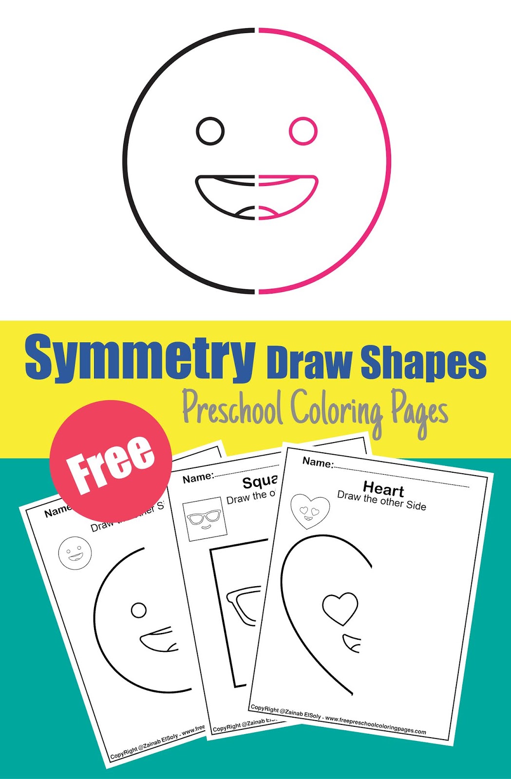Symmetry Activity for kids - draw the other half of the picture (Shapes)