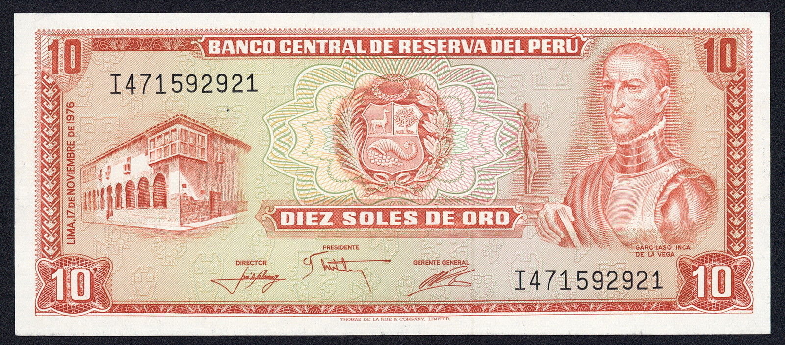 Peru 10 Soles de Oro banknote 1976 Inca Garcilaso de la Vega|World ...