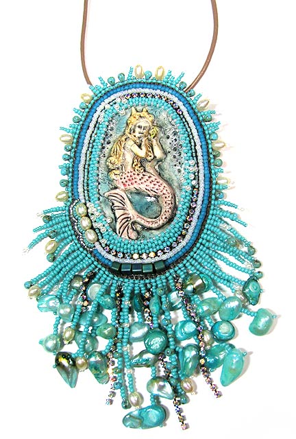 By the sea, by the sea...a mermaid bead embroidered pendant