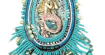 By the sea, by the sea...a mermaid bead embroidered pendant