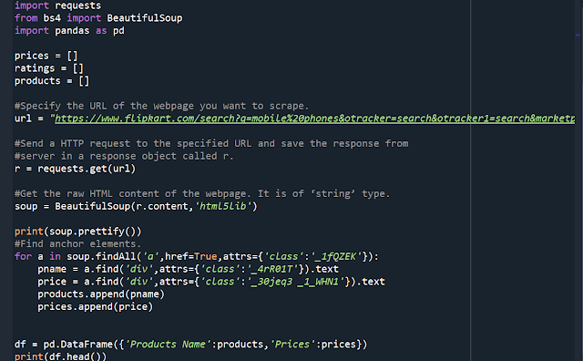 Web Scraping using BeautifulSoup library.