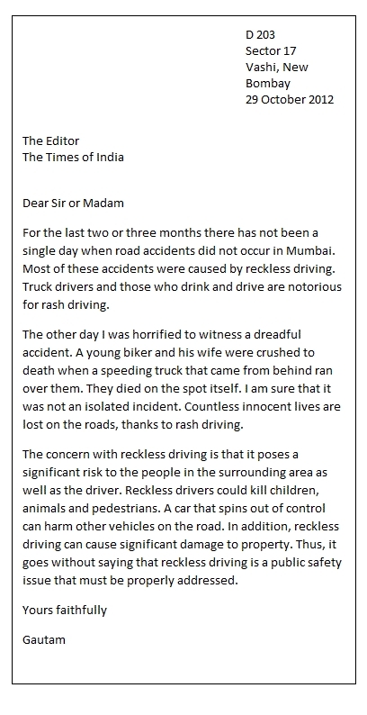 Write A Letter To The Editor Of Newspaper - Formal Letter