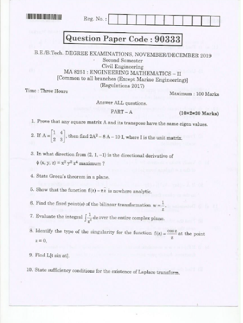 Anna University MA8251 Engineering Mathematics-IINovember/December 2019 ...