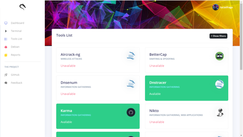 Kali Linux Tools Interface Graphical Web Interface Developed To Facilitate The Use Of Security