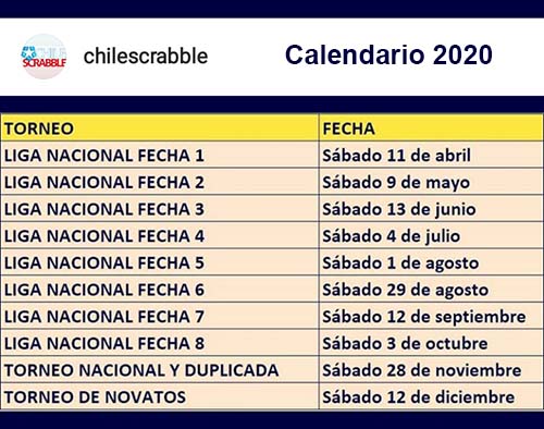 Escribe Scrabble: Calendario Chile 2020