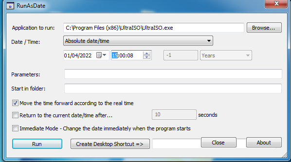 طريقة تفعيل البرامج التجريبية مدى الحياة مجانا من خلال أداة RunAsDate