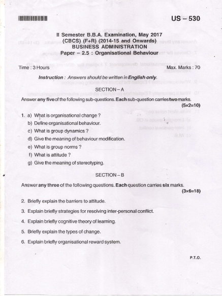 Bangalore University B.B.A. BUSINESS ADMINISTRATION PAPER -2.5 ...