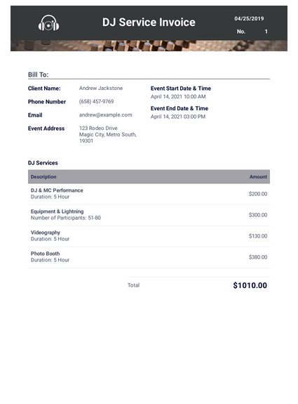 Invoice Template For Dj Services - Invoice Template