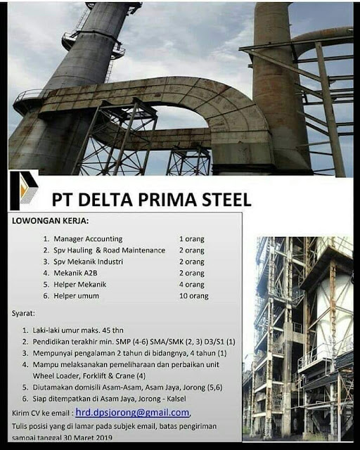 Lowongan Kerja PT. DELTA PRIMA STEEL 2019