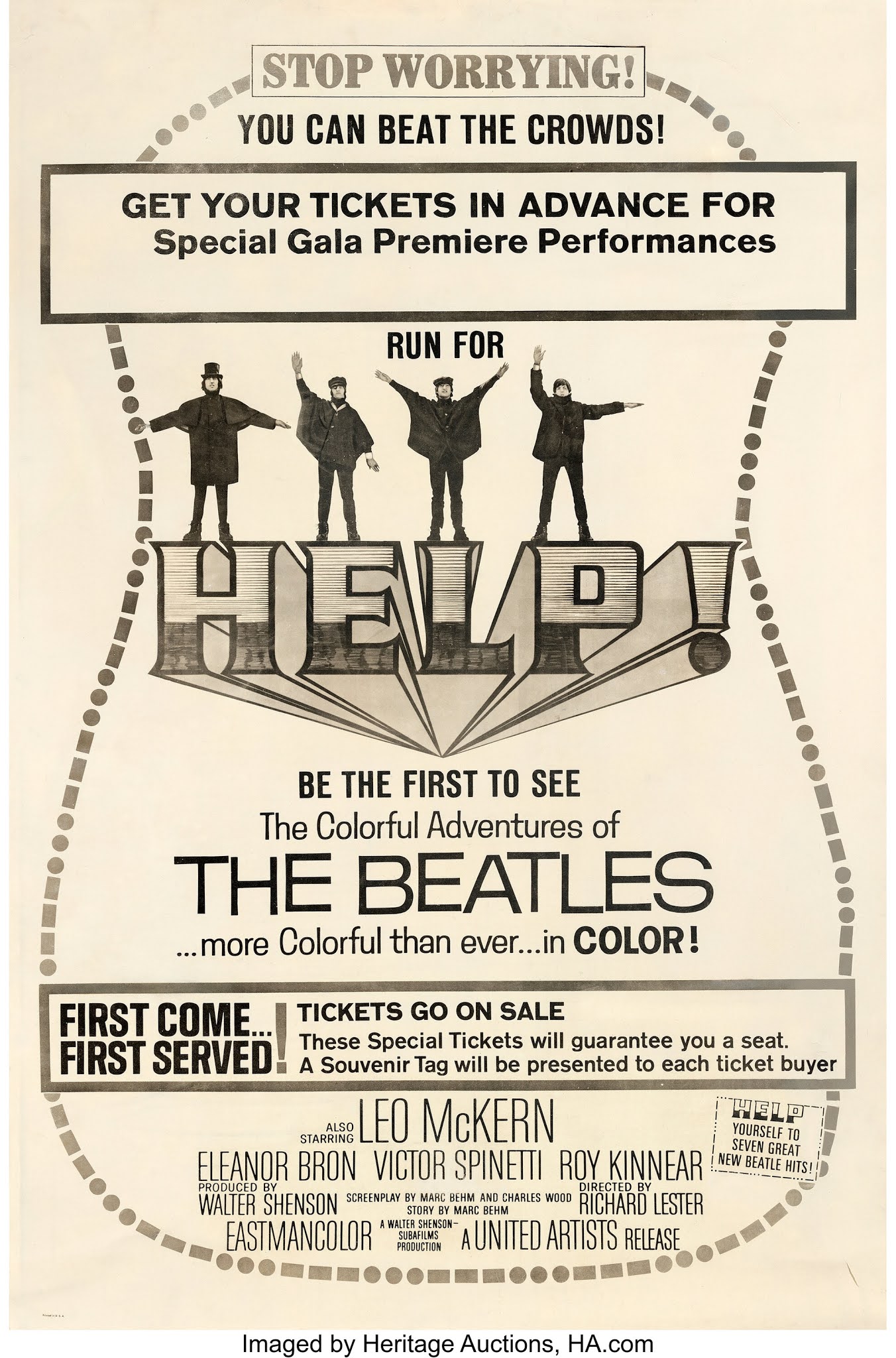 Vintage ad for Beatles "Help!" movie premiere
