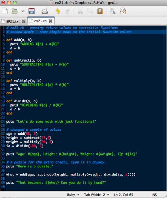 TESTHEAD: Exercise 21: Functions Can Return Something: Learn Ruby The ...