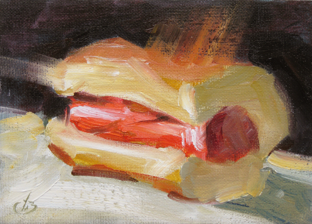 TOM BROWN FINE ART: HOT DOG, $1 HOLIDAY AUCTION, 5x7 CONTEMPORARY STILL ...