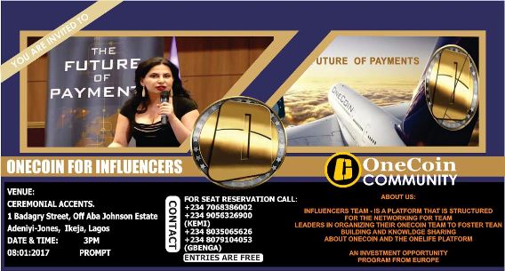 Lagos Hosts Onecoin for Influencers Seminar this Sunday @ Ceremonial ...