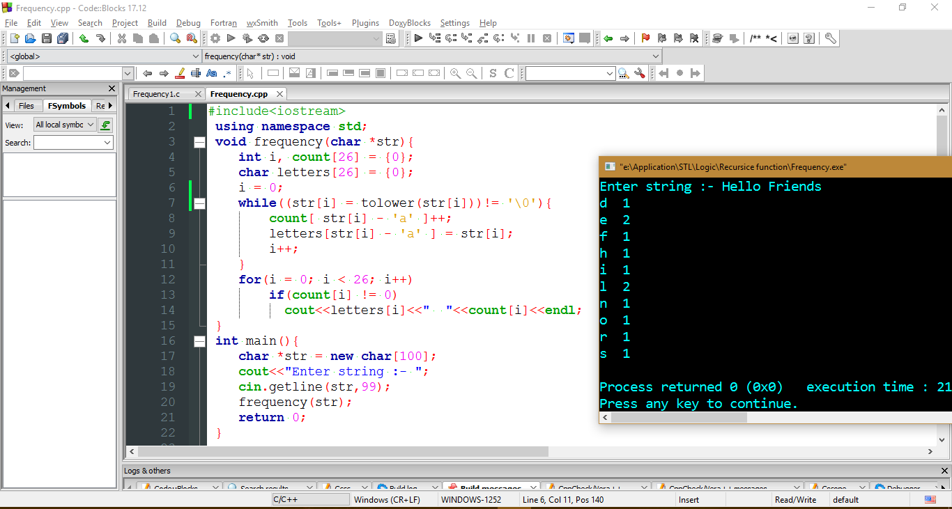 Program in C and C++ to count frequency of each character in a string