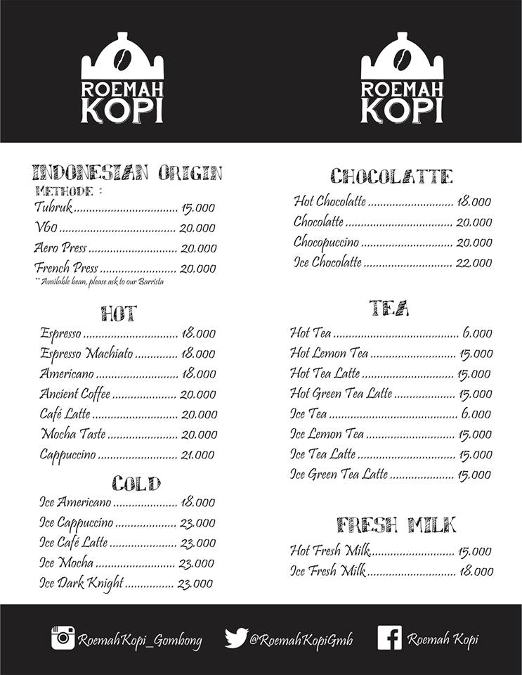 Roemah Kopi Gombong: Menu Roemah Kopi