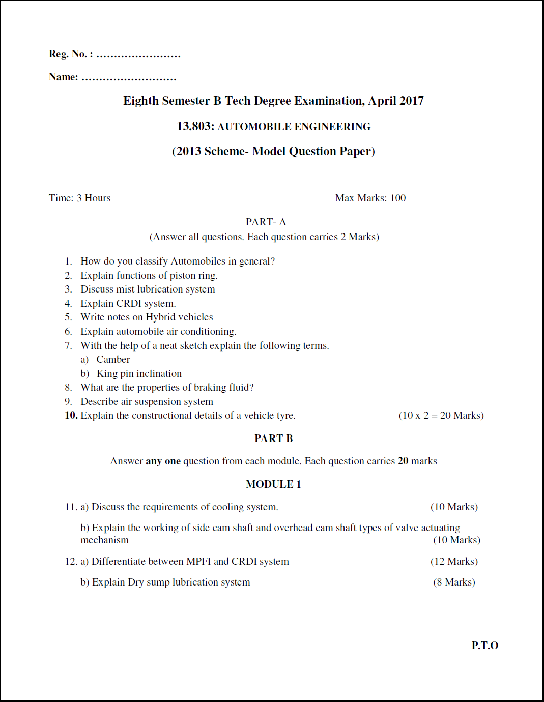 Kerala University B.Tech Automobile Engineering April 2017 Question ...