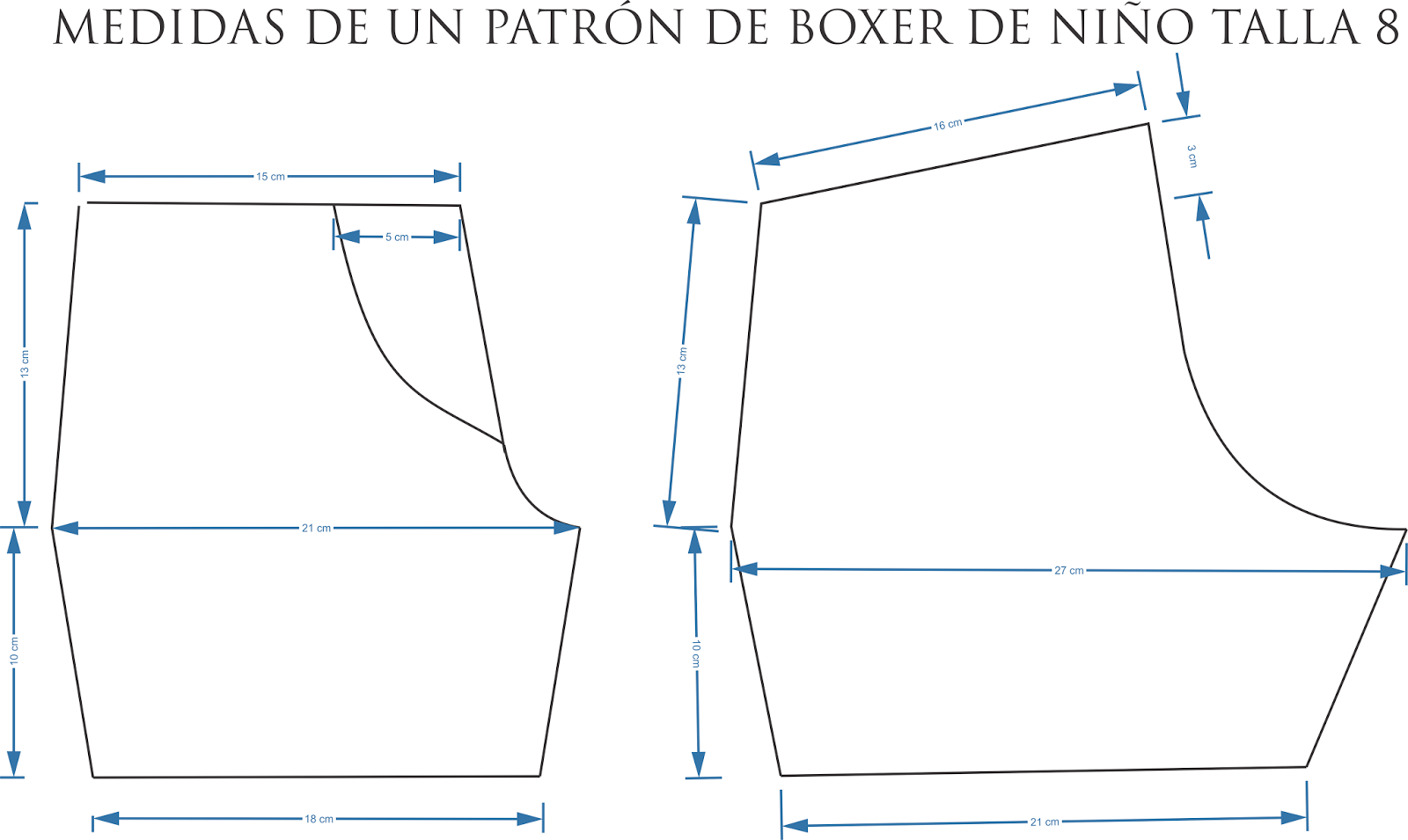 Mariana Creativa: MEDIDAS DE UN PATRÓN DE BOXER DE NIÑO TALLA 8