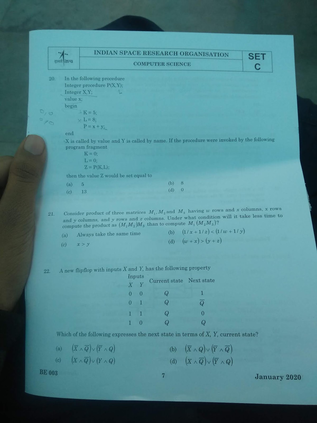 Isro paper 2020 computer science